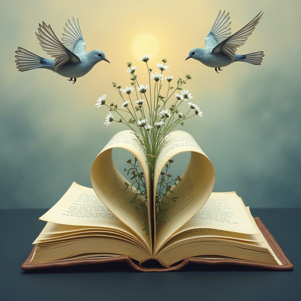 Poetry - Ethereal Book Blooms in Surrealist Dreamscape