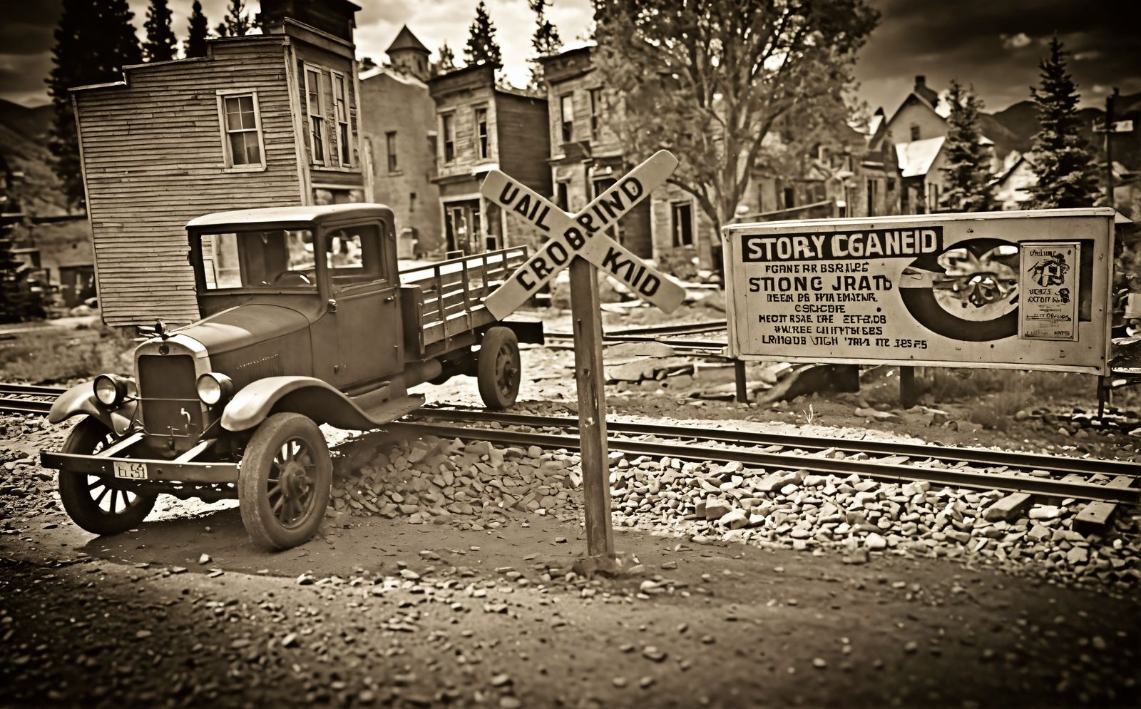 truck crossing RR tracks. - AI Generated Artwork - NightCafe Creator