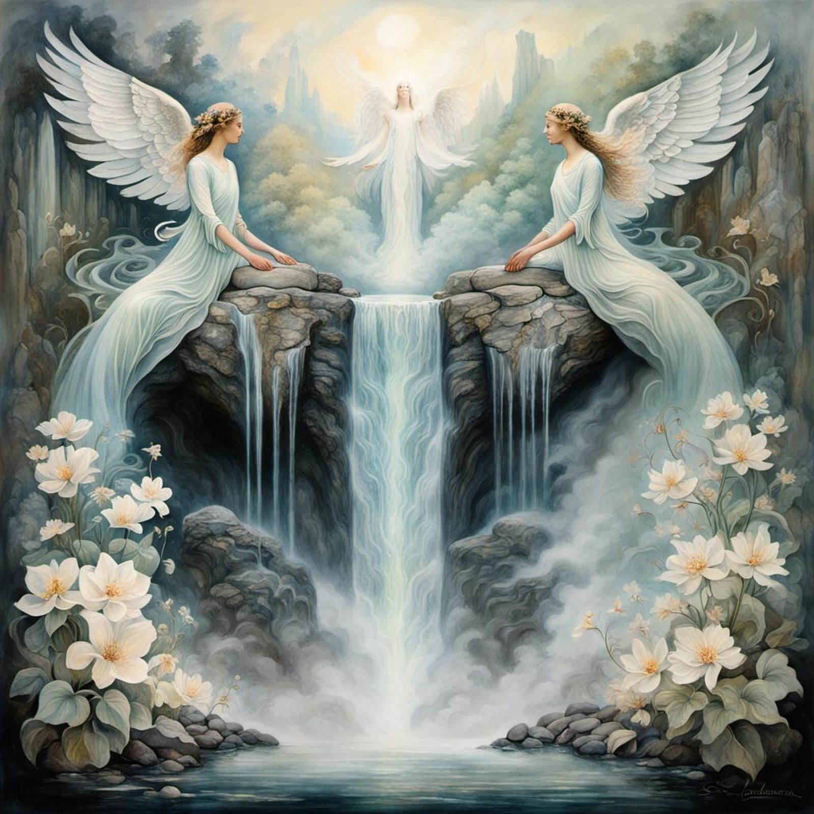 A waterfall with angels #3 - AI Generated Artwork - NightCafe Creator