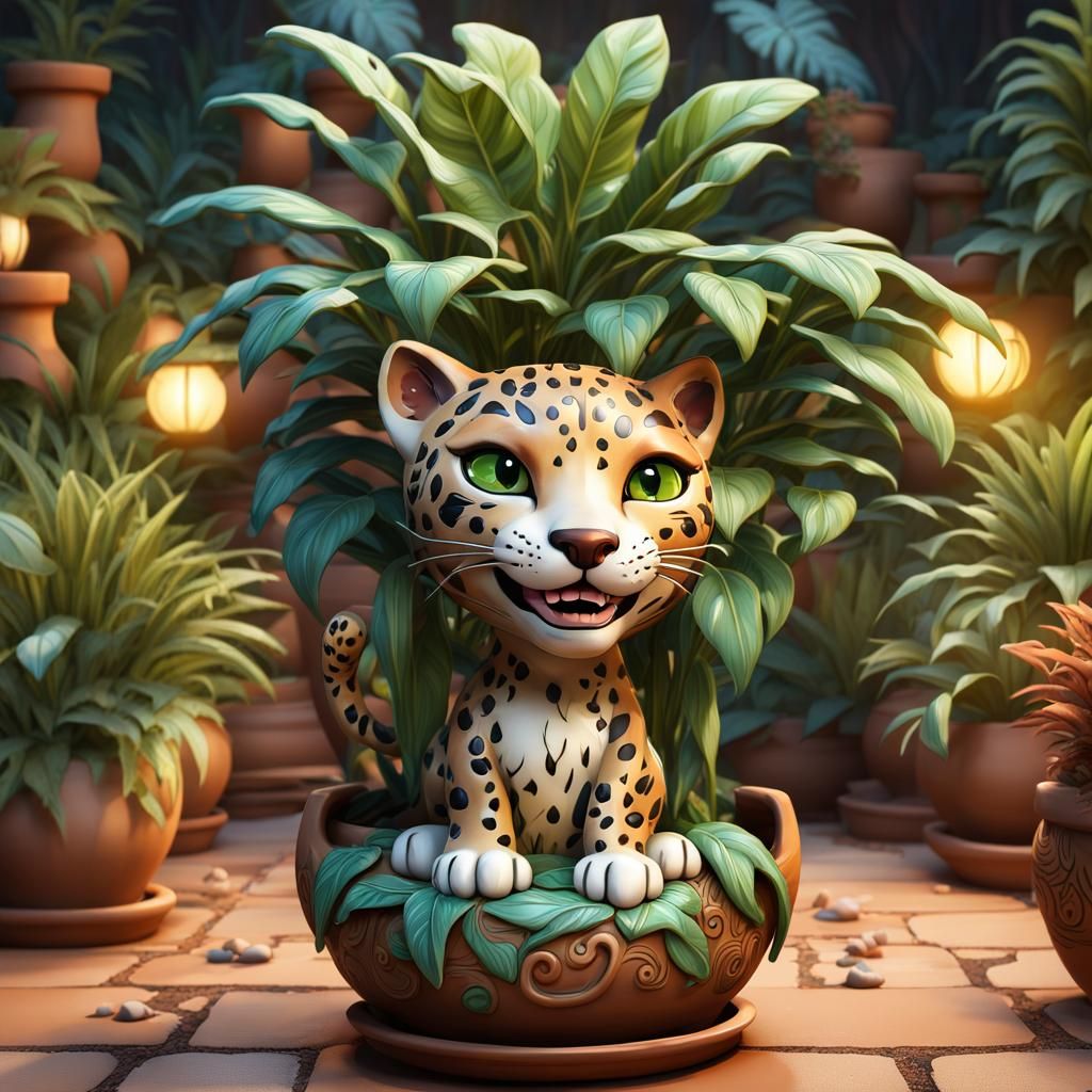 Clay Jaguar Planter Pot - AI Generated Artwork - NightCafe Creator