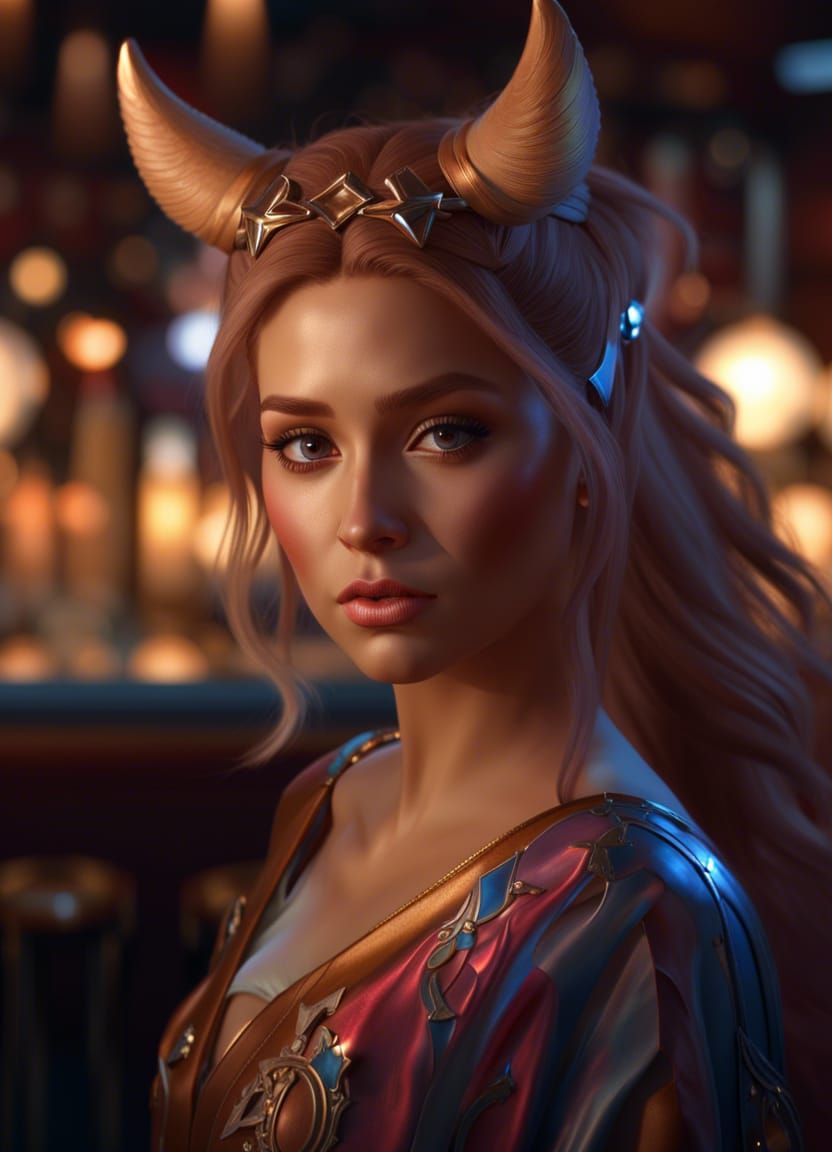 Female Centaur - Photorealistic Centaur Woman in Bar, Lumini...