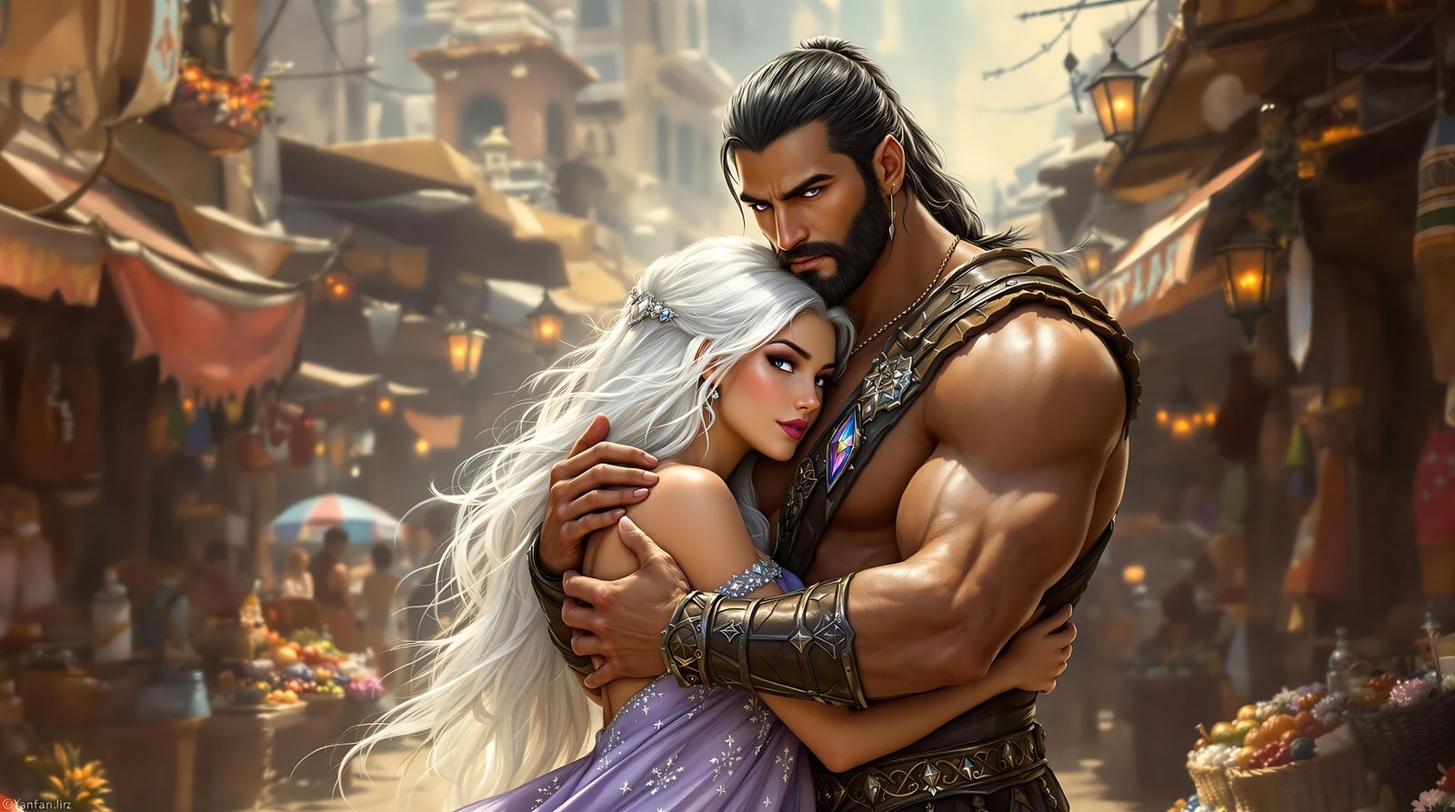 A Princess And Her Guardian - Fantasy Warrior Hugs Elegant P...