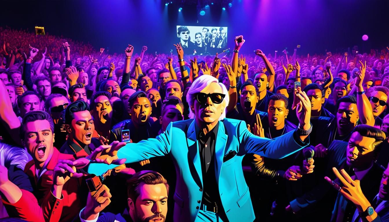 A stylized portrait of a famous pop singer, captured in the midst of a ...