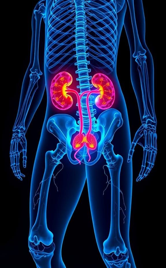 A medical illustration, a neon blue transparent male figure from the ...