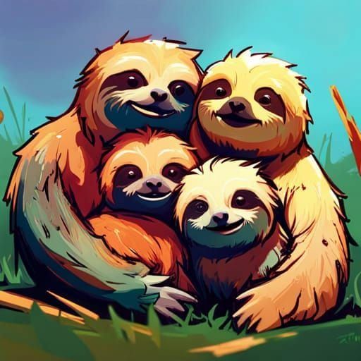 Sloths Family portrait - AI Generated Artwork - NightCafe Creator