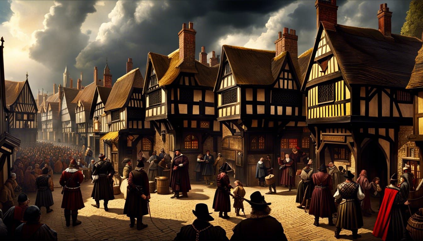 Dark clouds gather in a British Tudor village as the citizens prepare ...