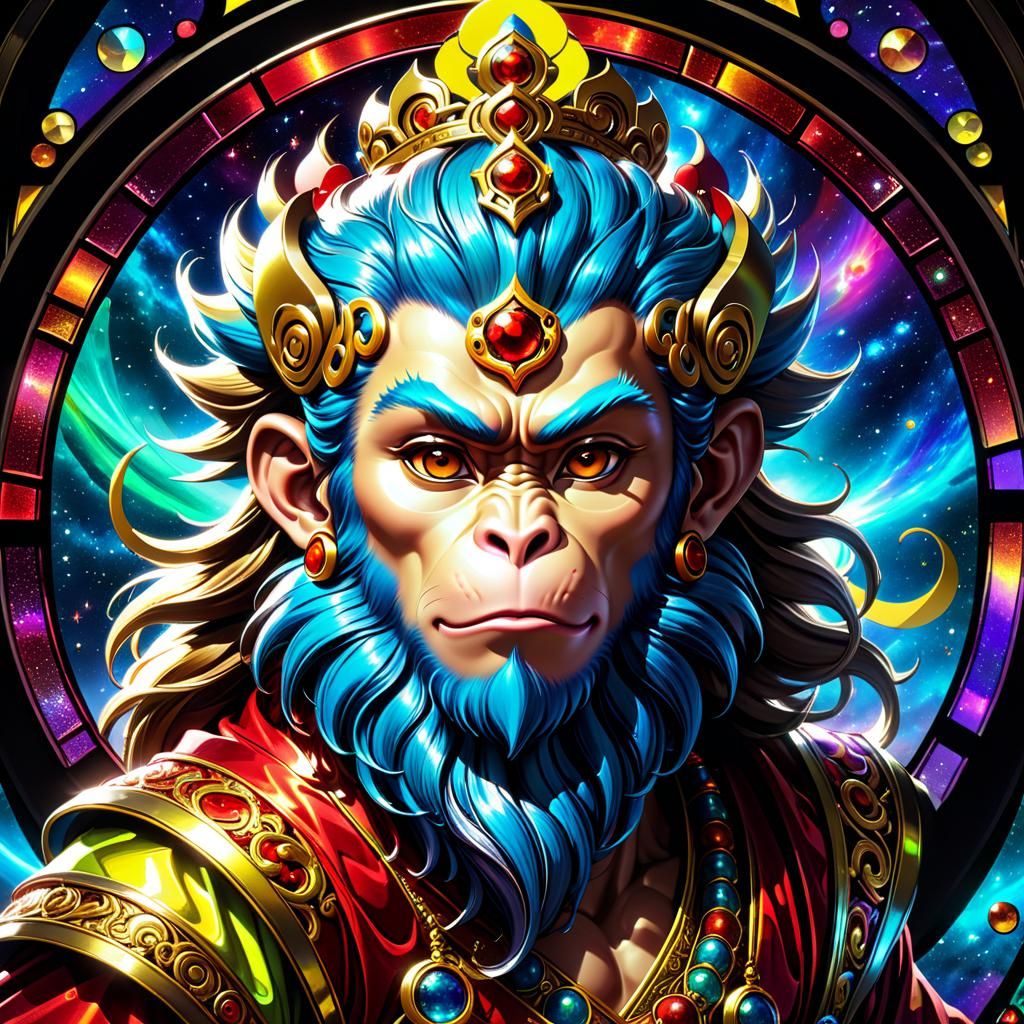 Stained Glasses depicting Monkey King in cosmic form. - AI Generated ...