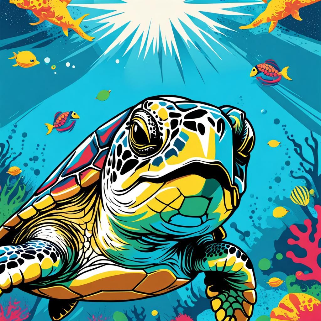 A sea turtle pop art style - AI Generated Artwork - NightCafe Creator
