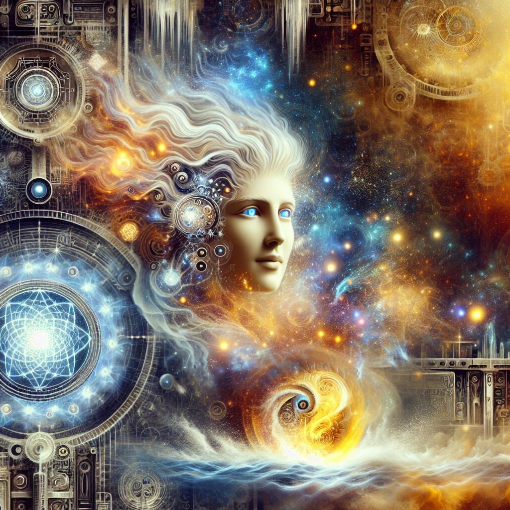 Transcendent Goddess Unites with Giant Robot in Co... - AI Art