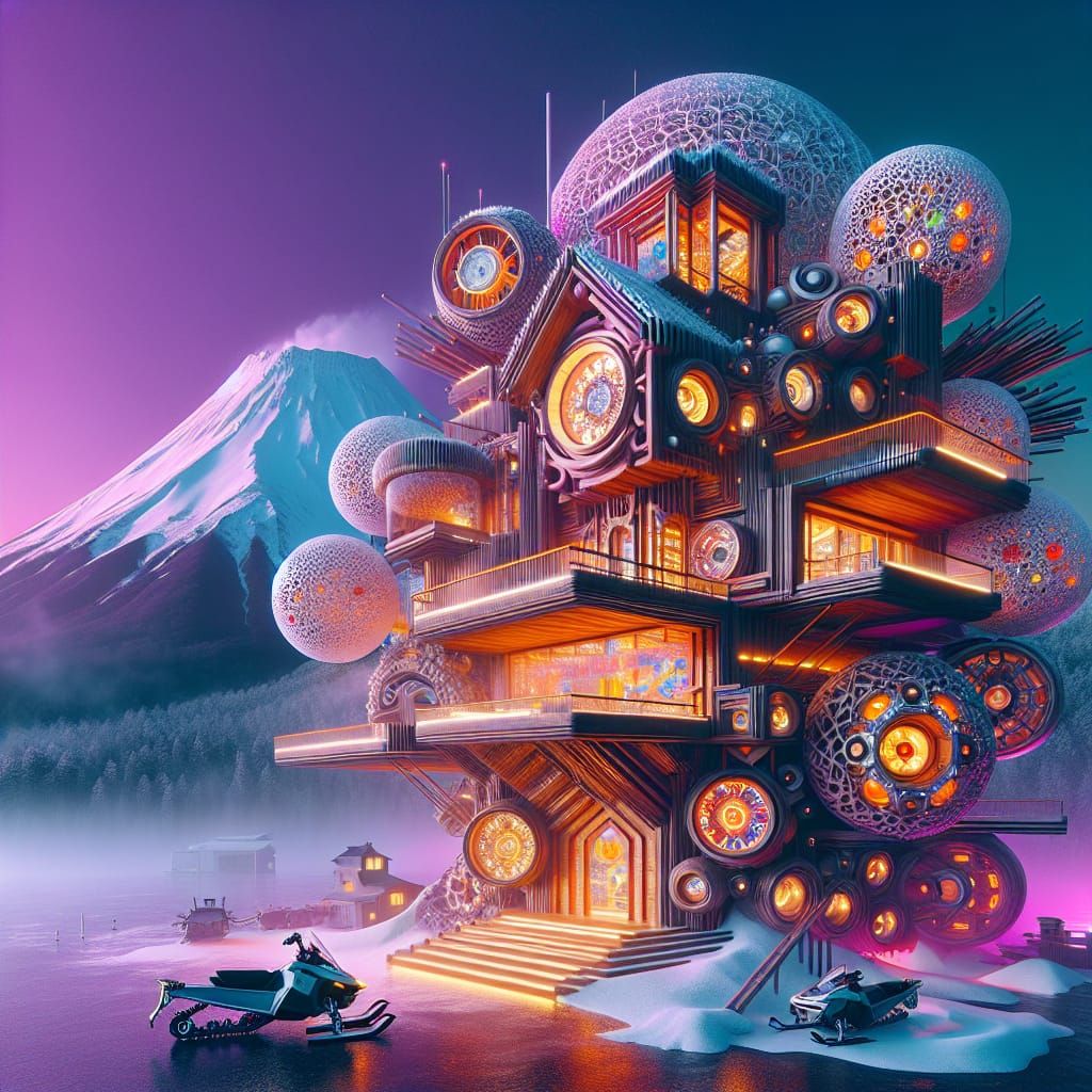 Fantasy Frozen Lake Japanese Treehouse - AI Generated Artwork ...