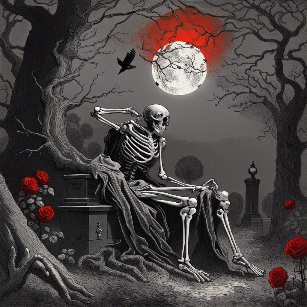 Skeleton contemplating - AI Generated Artwork - NightCafe Creator