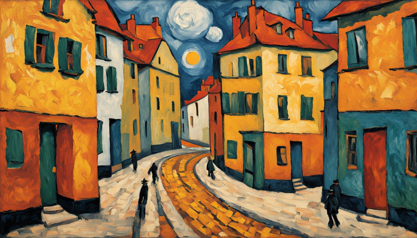 Intersections. - Neo-Expressionist Cityscape with Vibrant, C...