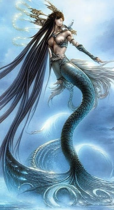 beautiful cyborg mermaid by luis royo, pixiv, mecha musume, detailed ...