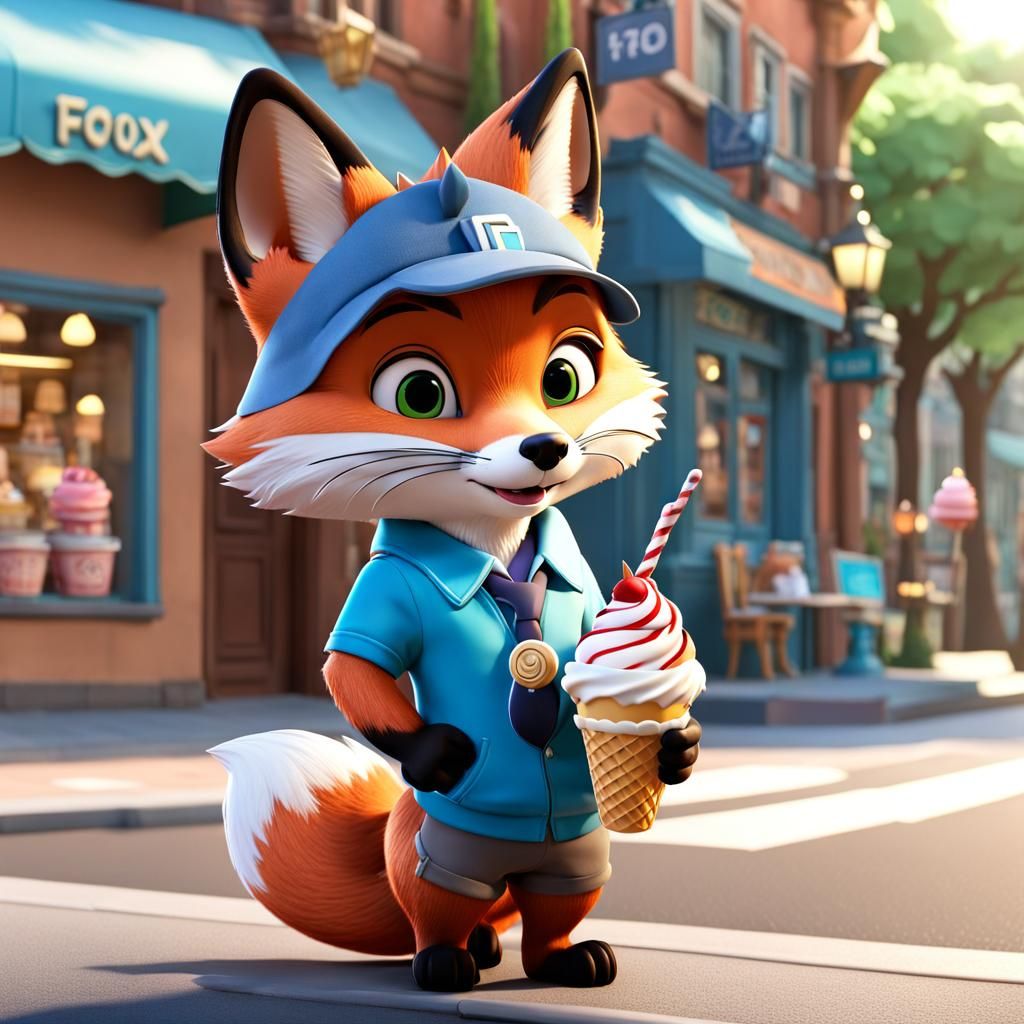 chibi 3d model of (the fox ) from "zootopia movie " holding ice cream ...