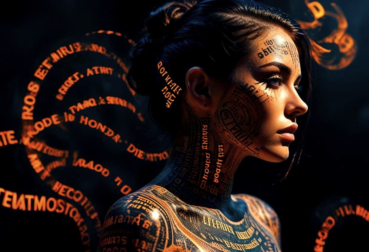 Calligram of a Woman in Embossed Style - AI Art