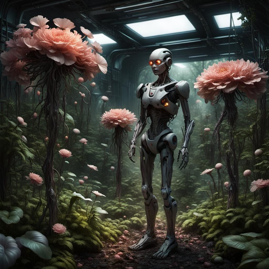 "Distorted Artificial Uncanny Valley Garden"