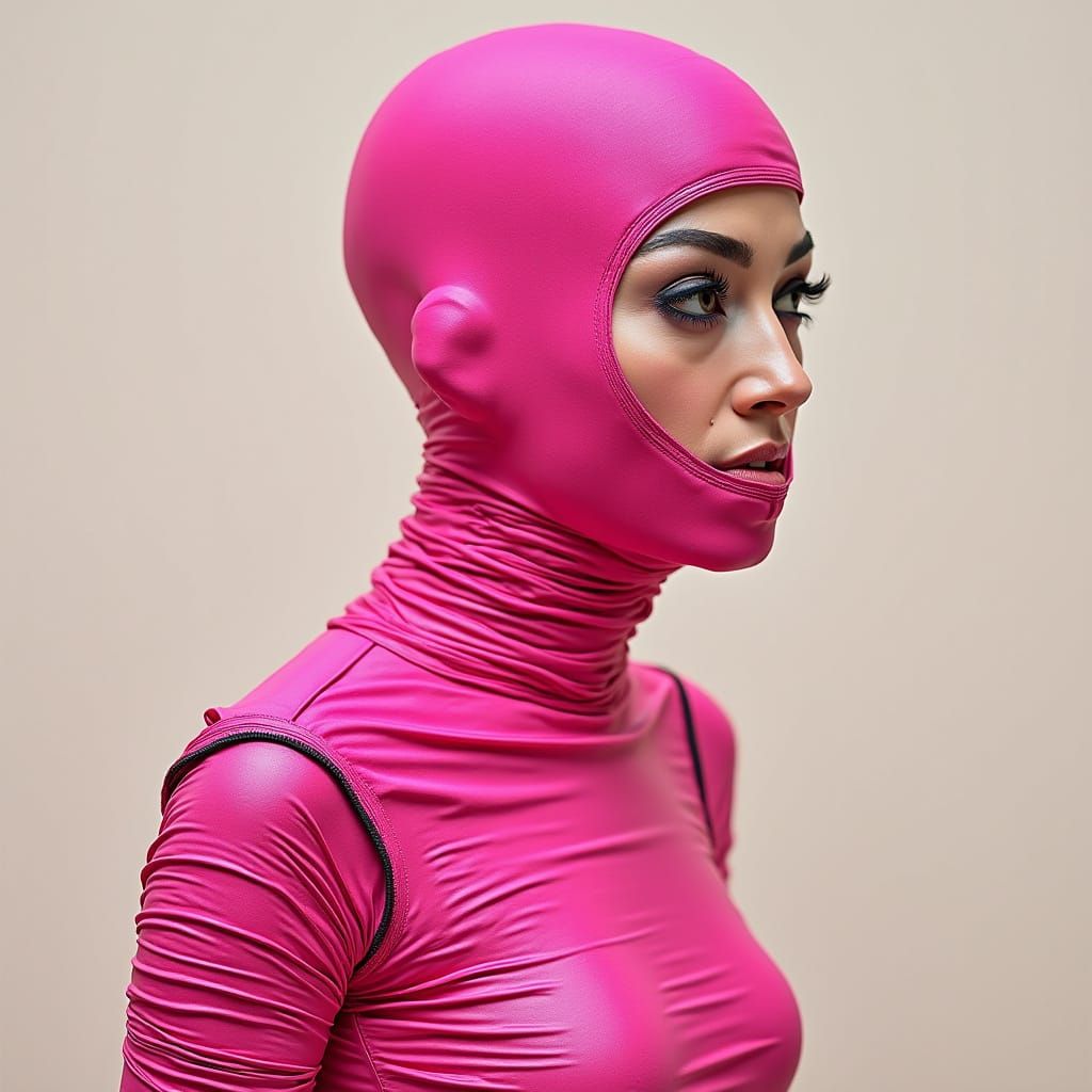 Pink Mummy Lady in Futuristic Zentai Suit - AI Art