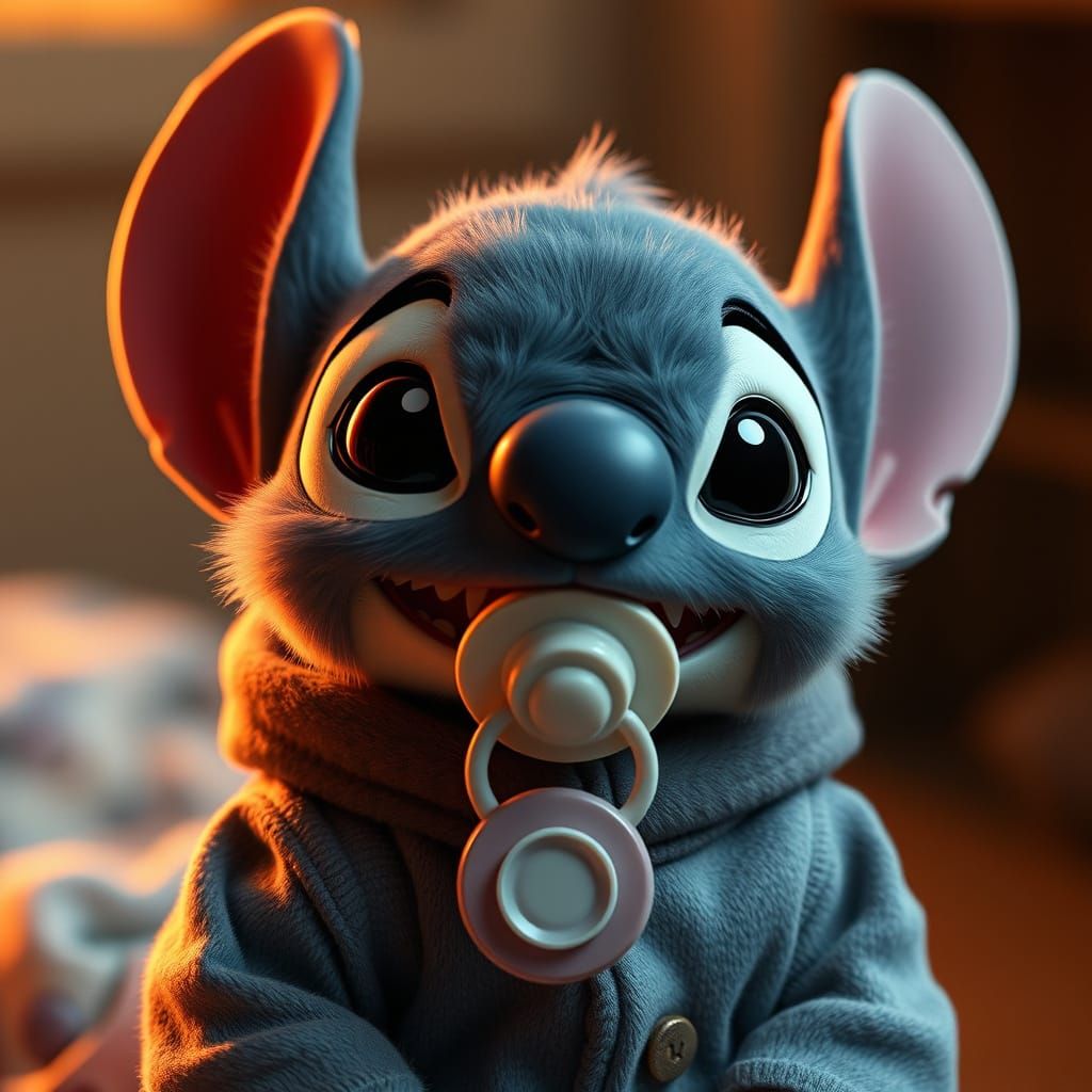Stitch with pacifier - Cinematic Faux Fur Creature Wears Bab...