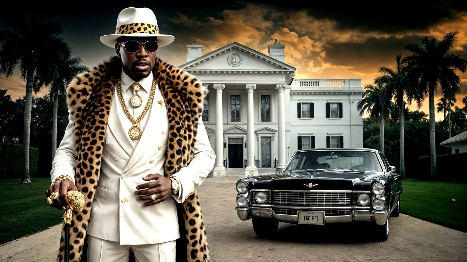 Gangsta's Paradise - Opulent Gangster Boss in White Suit and...