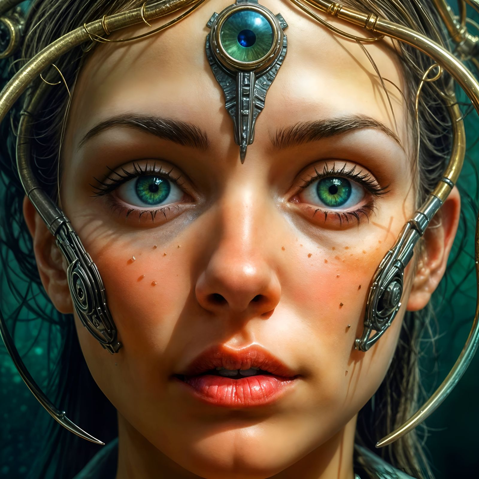 Green Eyes - Stunningly Beautiful Alien Woman with Hyper-Rea...