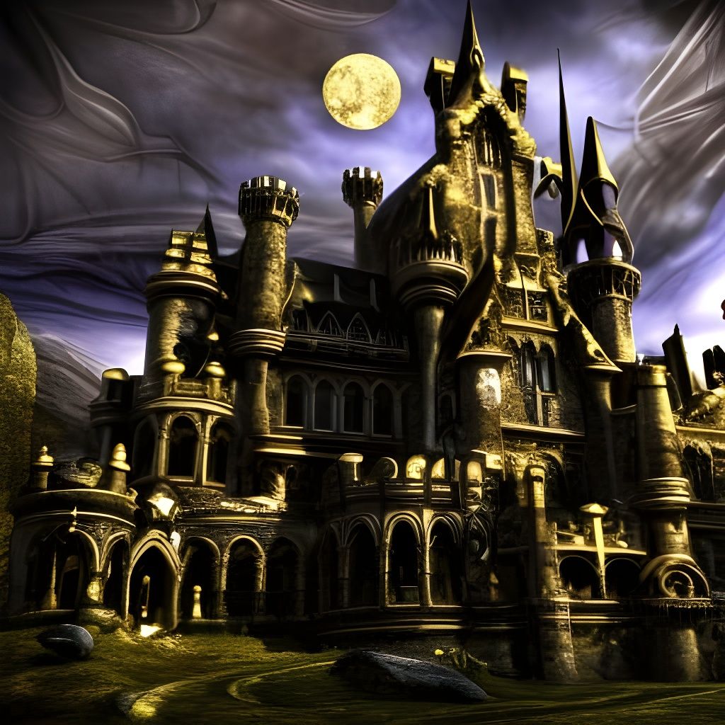 A magnificent gothic castle in a fantasyland, sinister but beautiful ...
