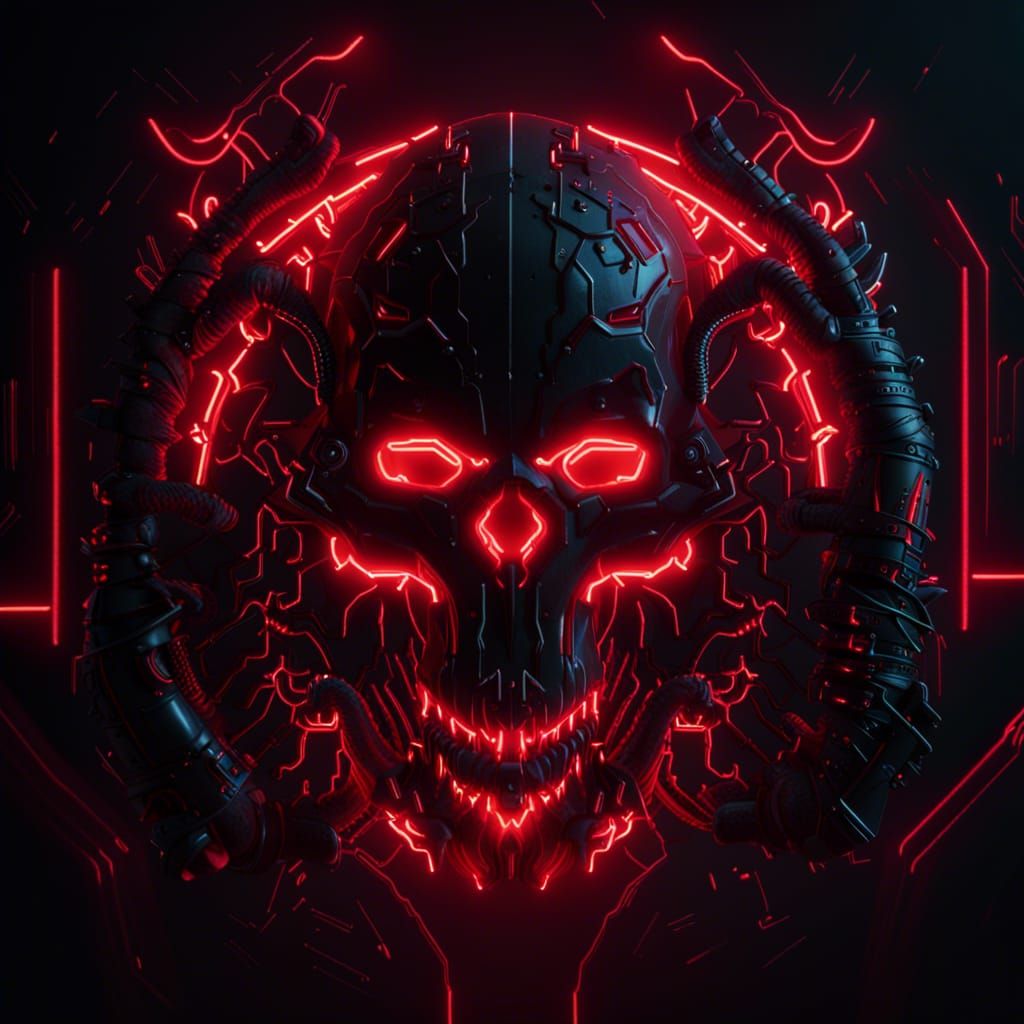 CYBER NECRONOMICON DARK NEON RED, BLACK BACKGROUND, UNREAL ENGINE 5 ...