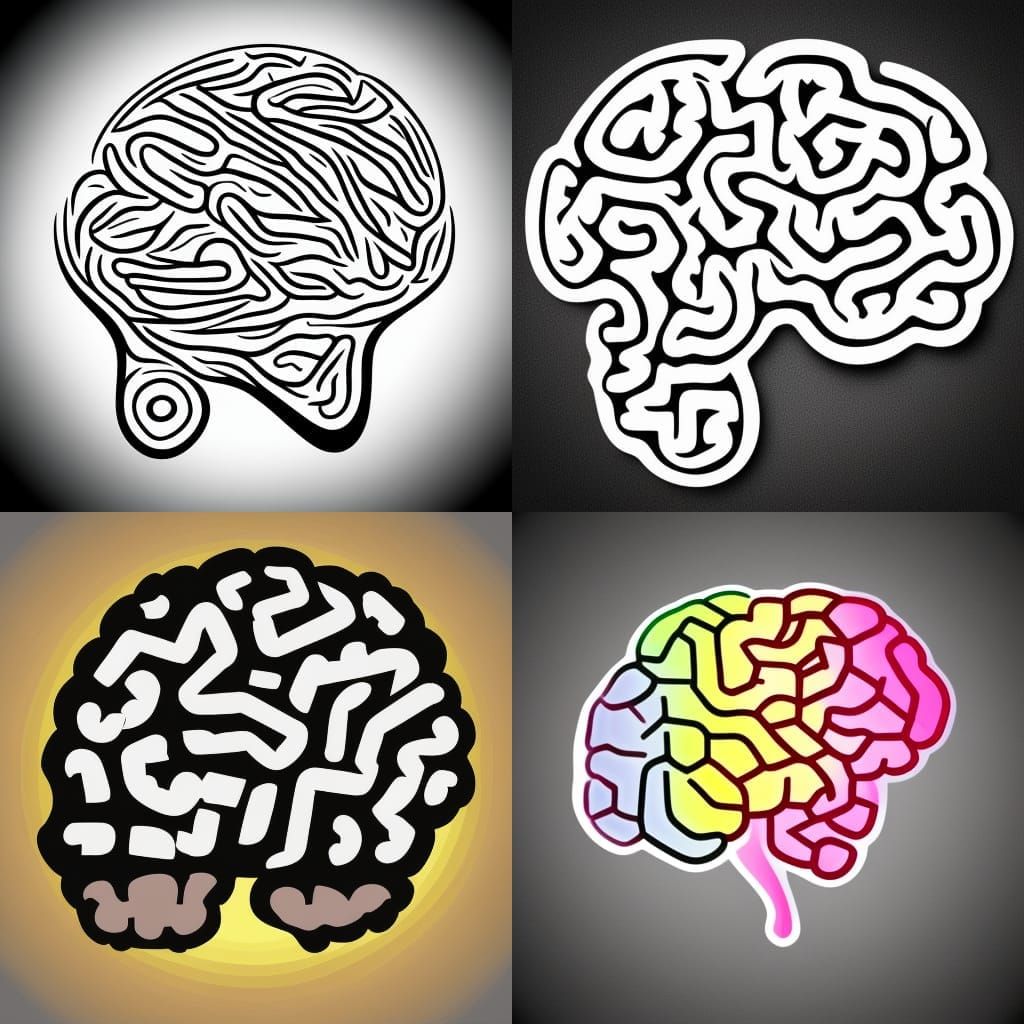 simplified human brain icon, drawn only with black lines and white ...
