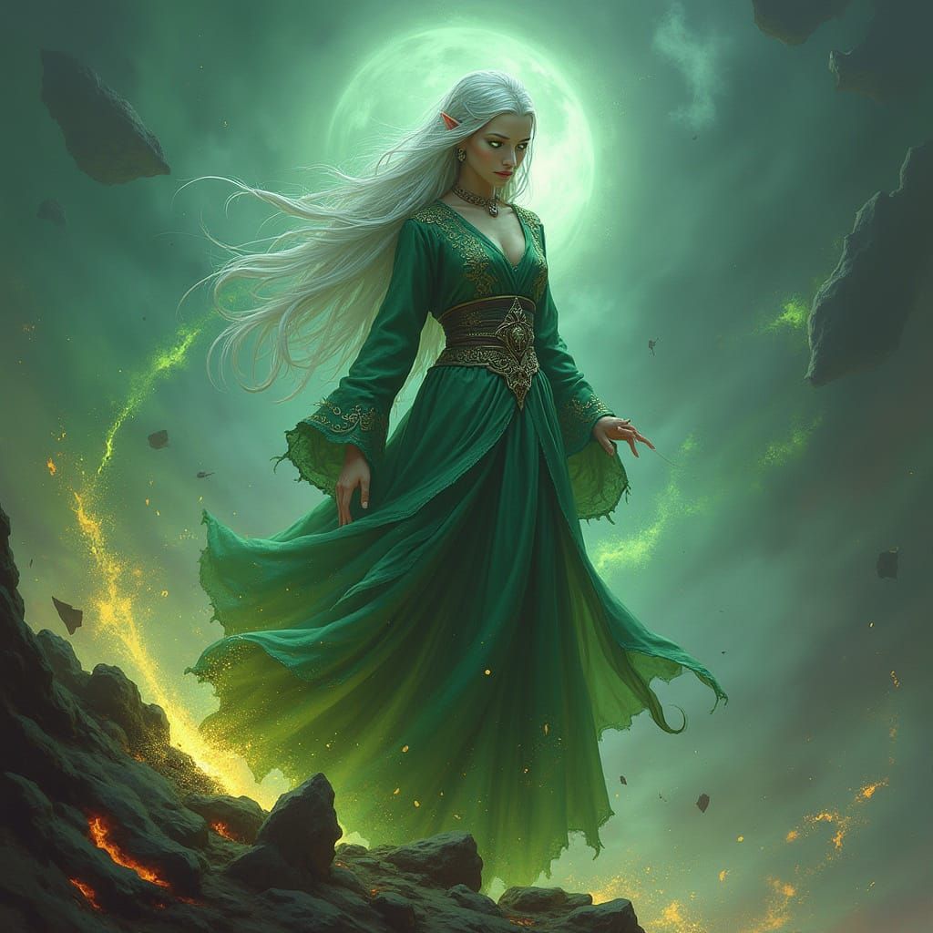 Ancient Elven Sorceress Unleashes Cataclysmic Magi... - AI Art