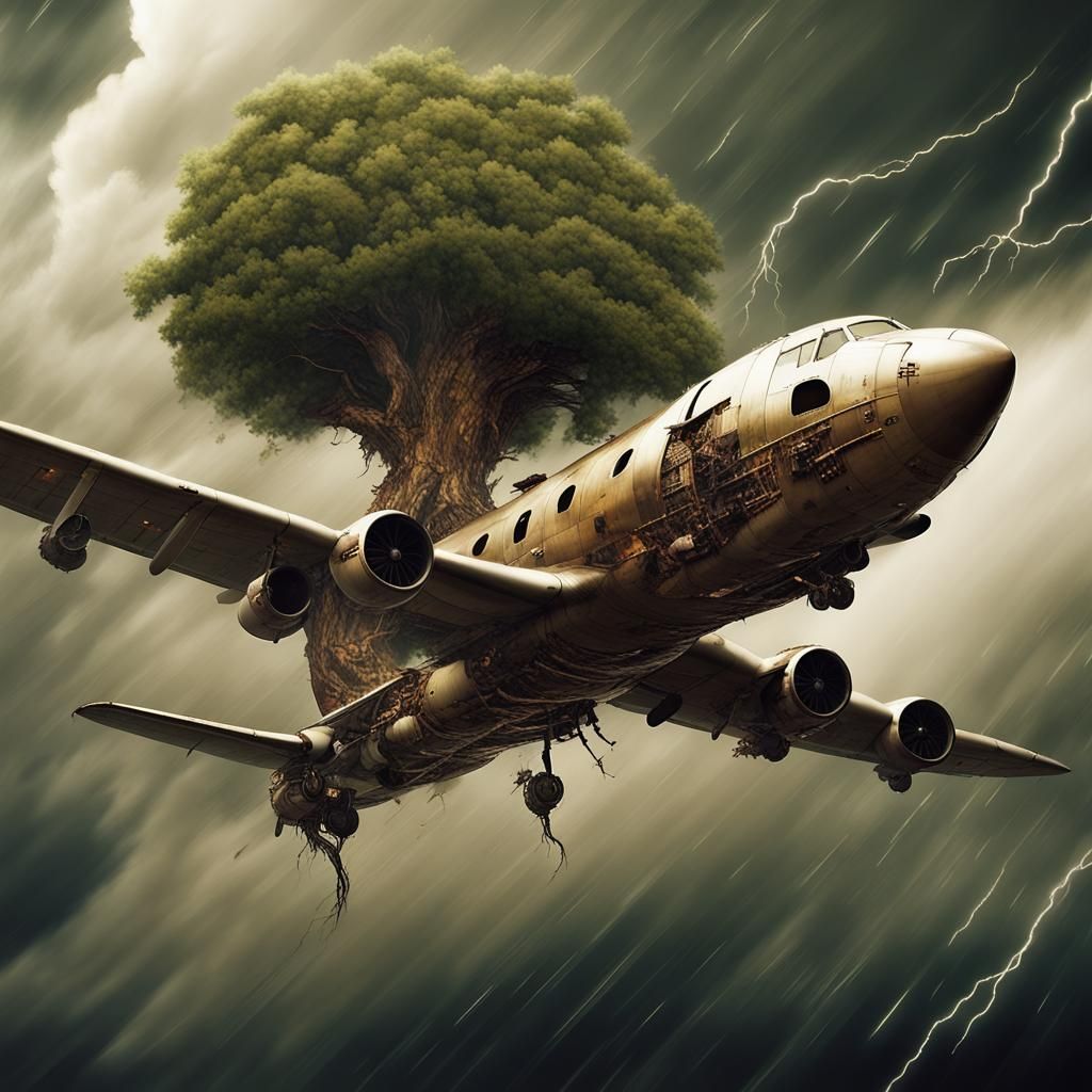 Airplane-Tree in a Storm - AI Generated Artwork - NightCafe Creator