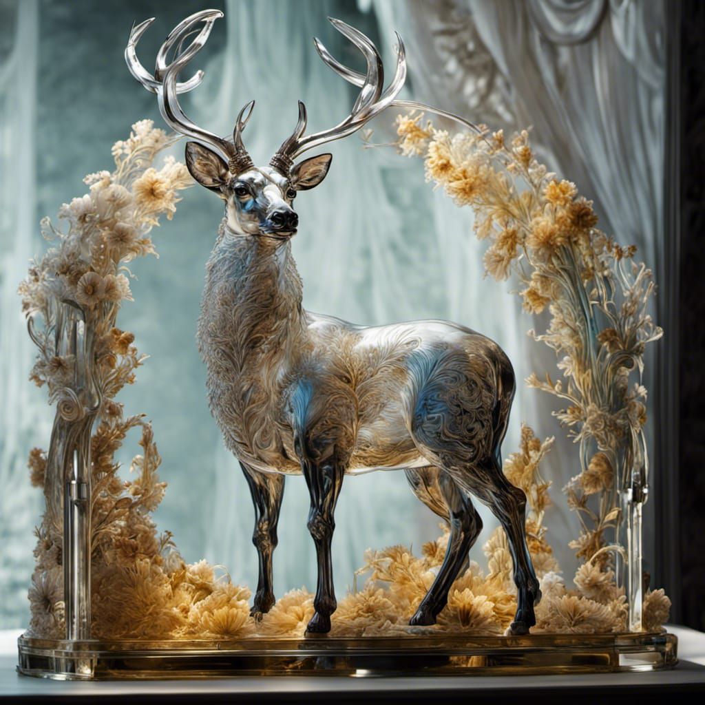 A transparent hand blown glass Stag, etched. - AI Generated Artwork ...