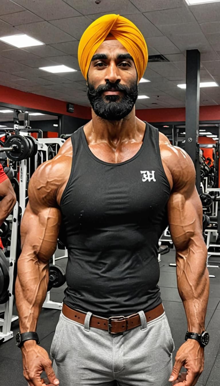 Sikh working at gym - AI Generated Artwork - NightCafe Creator