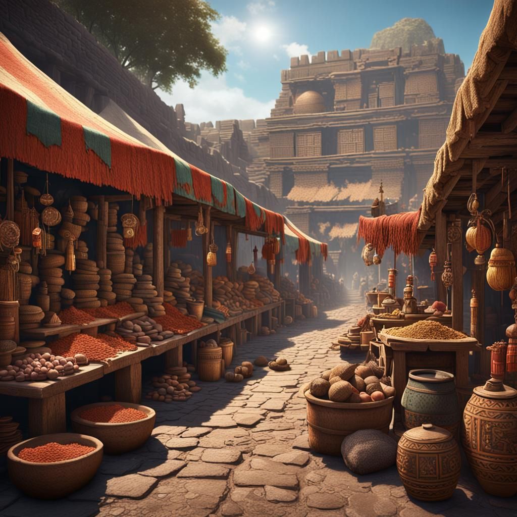 Aztec Market (Gunpowder Age) - AI Generated Artwork - NightCafe Creator