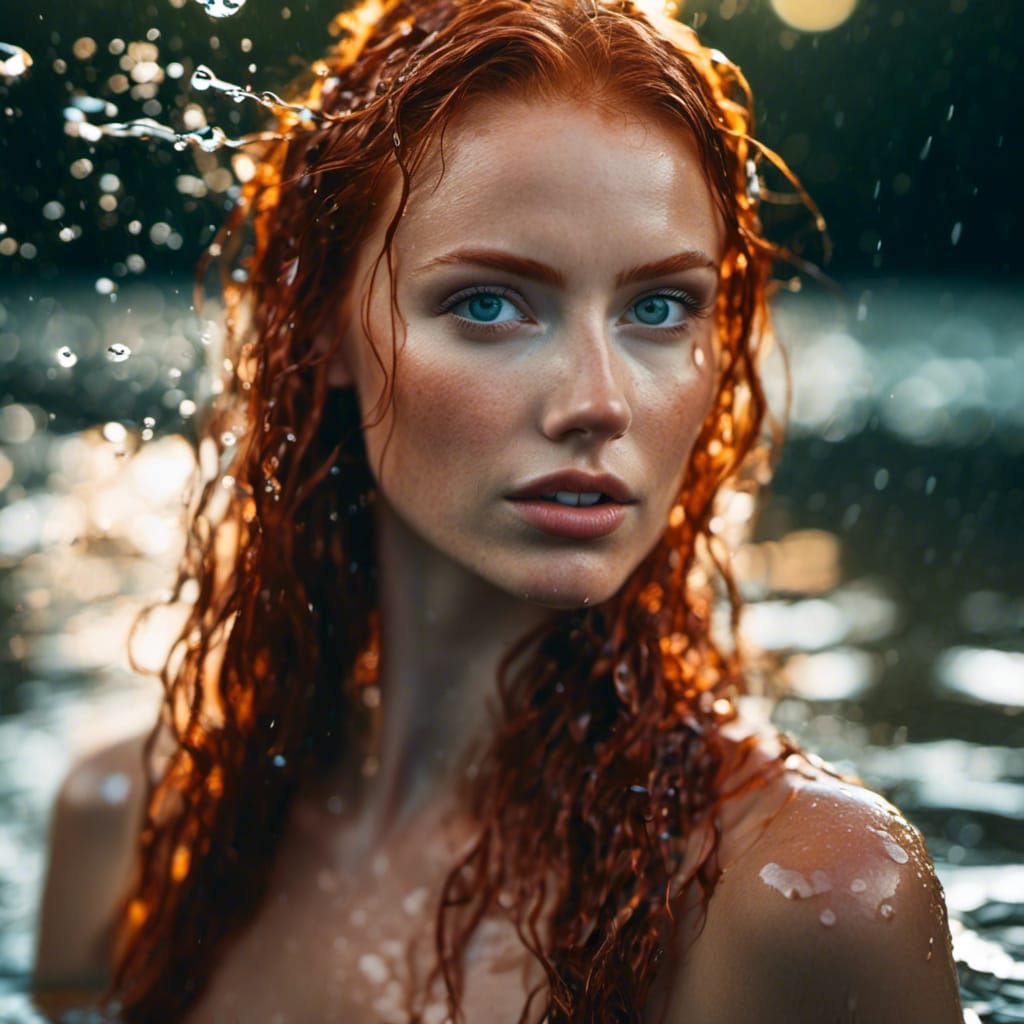 lifelike portrait of gorgeous beautiful attractive cool looking wet ...