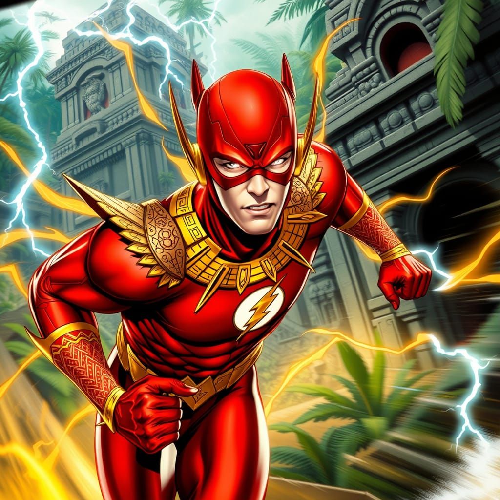 Aztec God The Flash in action - Vibrant Aztec Flash Speeds T...