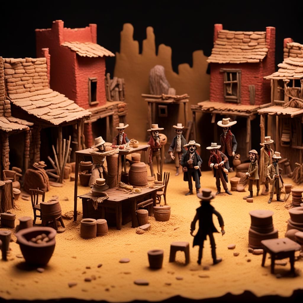 Spaghetti Western Claymation Scene made by Tim Burton - AI Generated ...