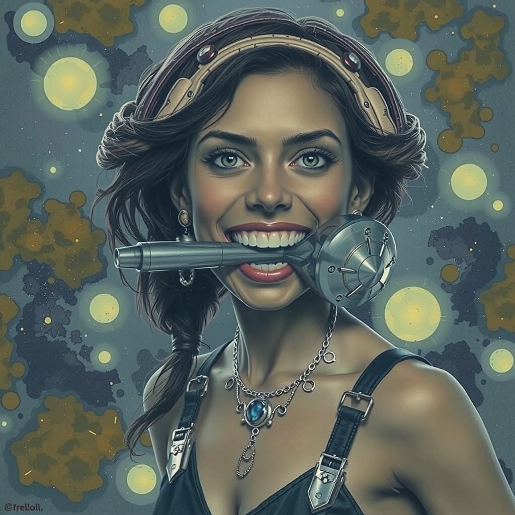 Woman Smiling with Sonic Device Integrated into Te... - AI Art