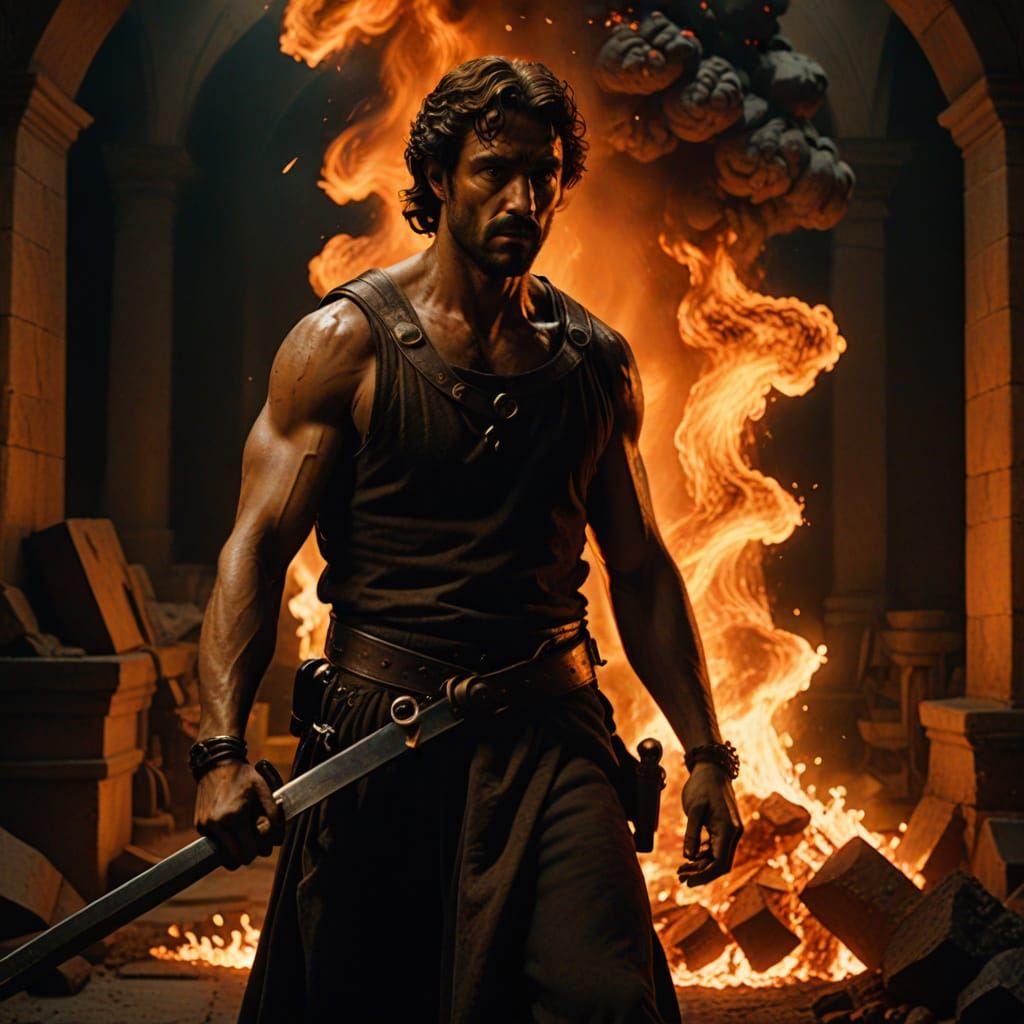 Hephaestus, God of Blacksmiths, Standing Amidst Fi... - AI Art