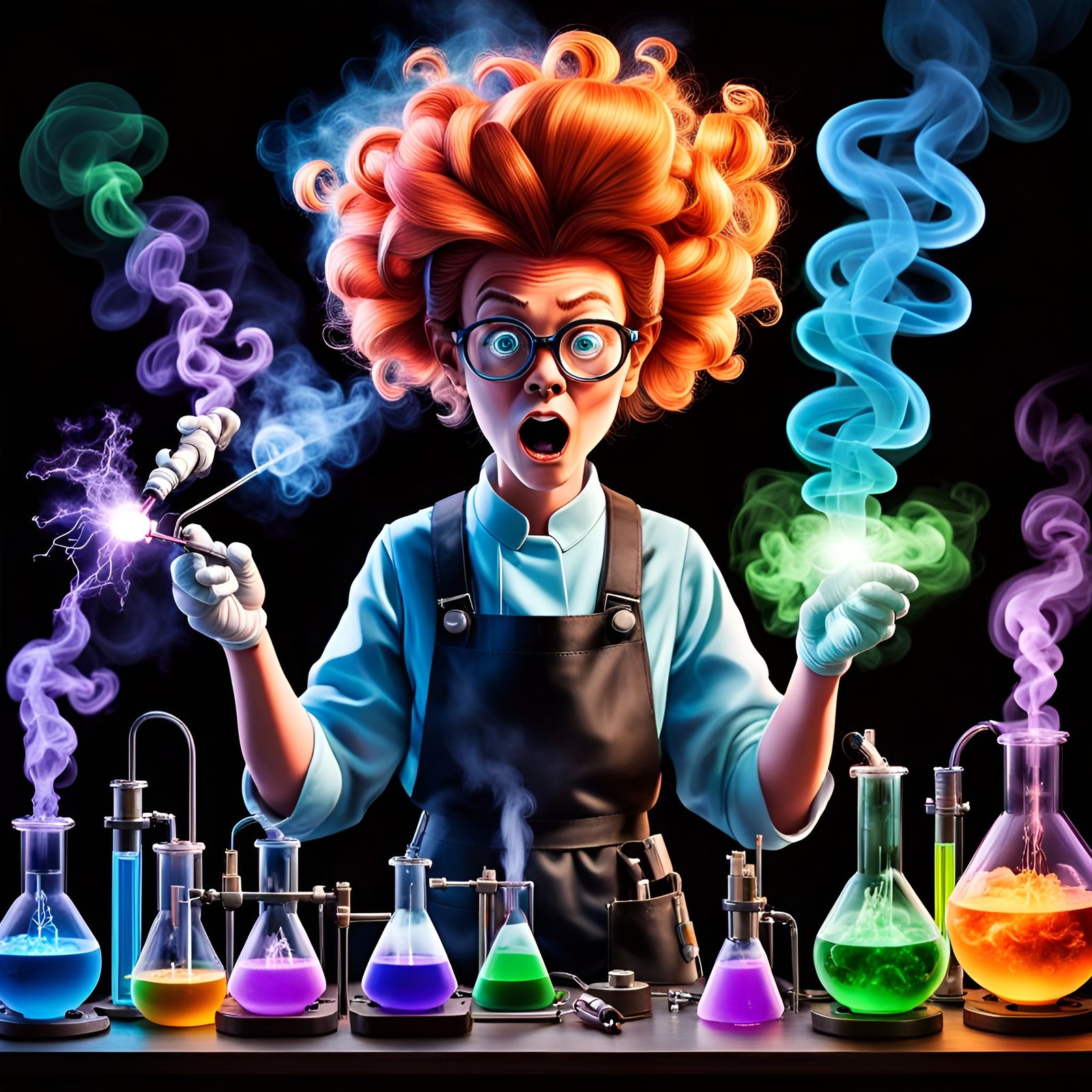 Stand back! I’m doing science!! A woman with mad hair conducts various ...
