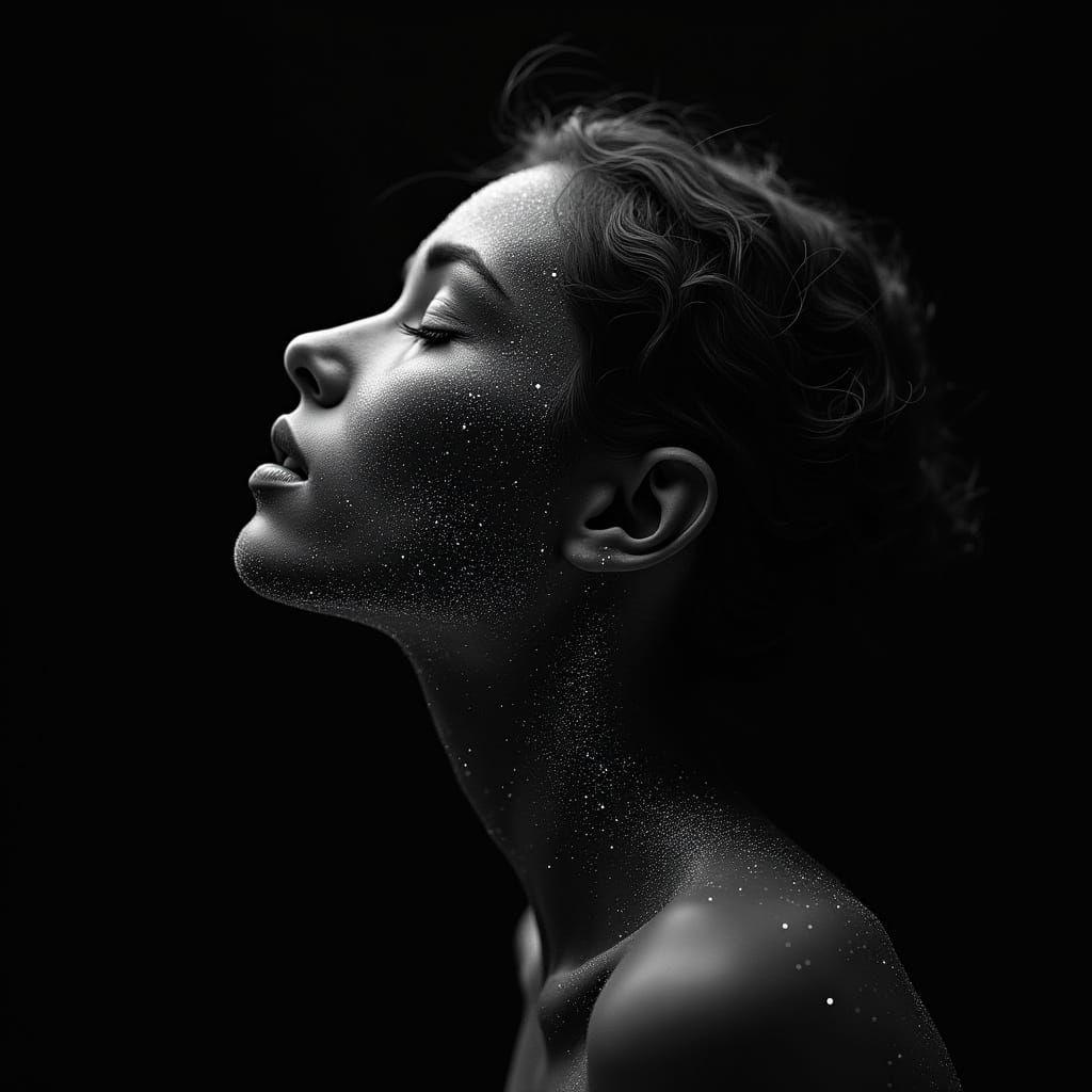 Ethereal Woman's Face in Digital Pointillism - AI Art