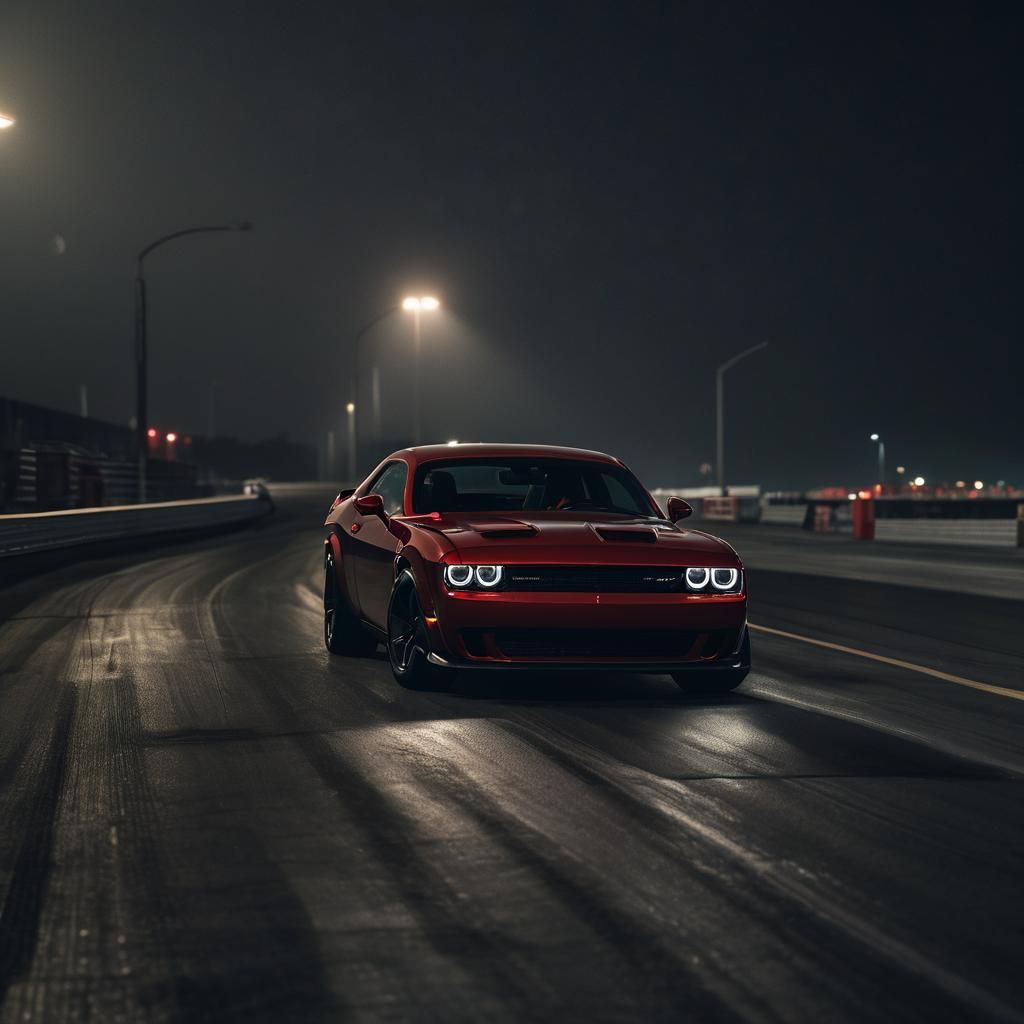 Epic Dodge Challenger SRT Demon Drag Strip Scene - AI Art