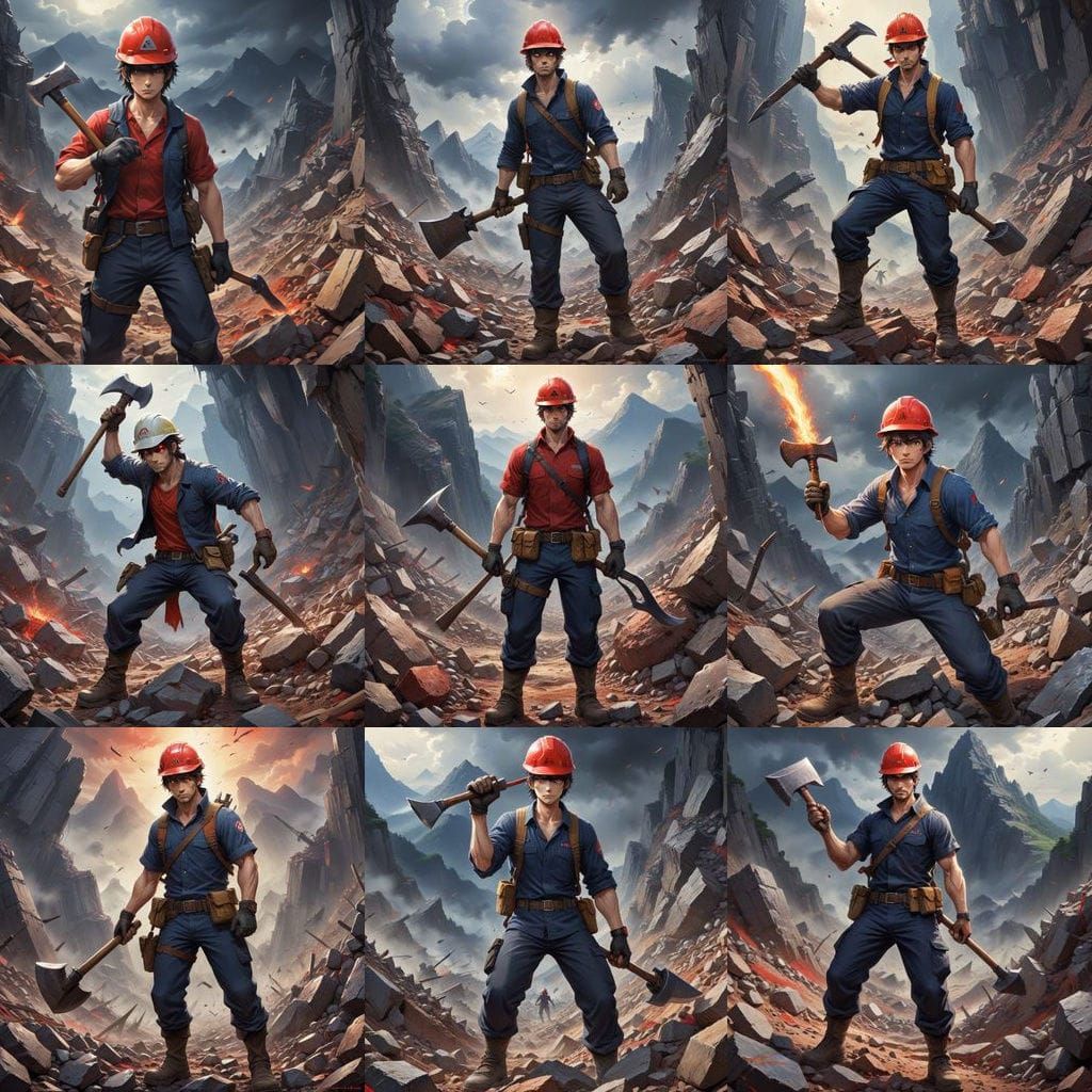 Fearsome Miner in Mining Gear with Red Eyes - AI Art