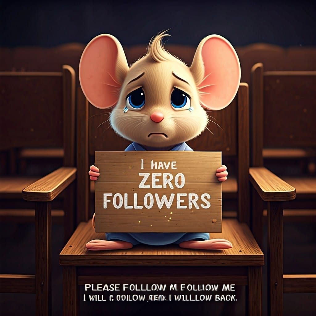 Sad Baby Mouse Pleads for Followers in a Desolate ... - AI Art