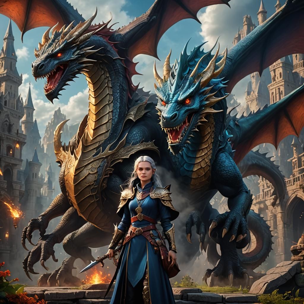 Beautiful lady wizard and her dragons - AI Generated Artwork ...