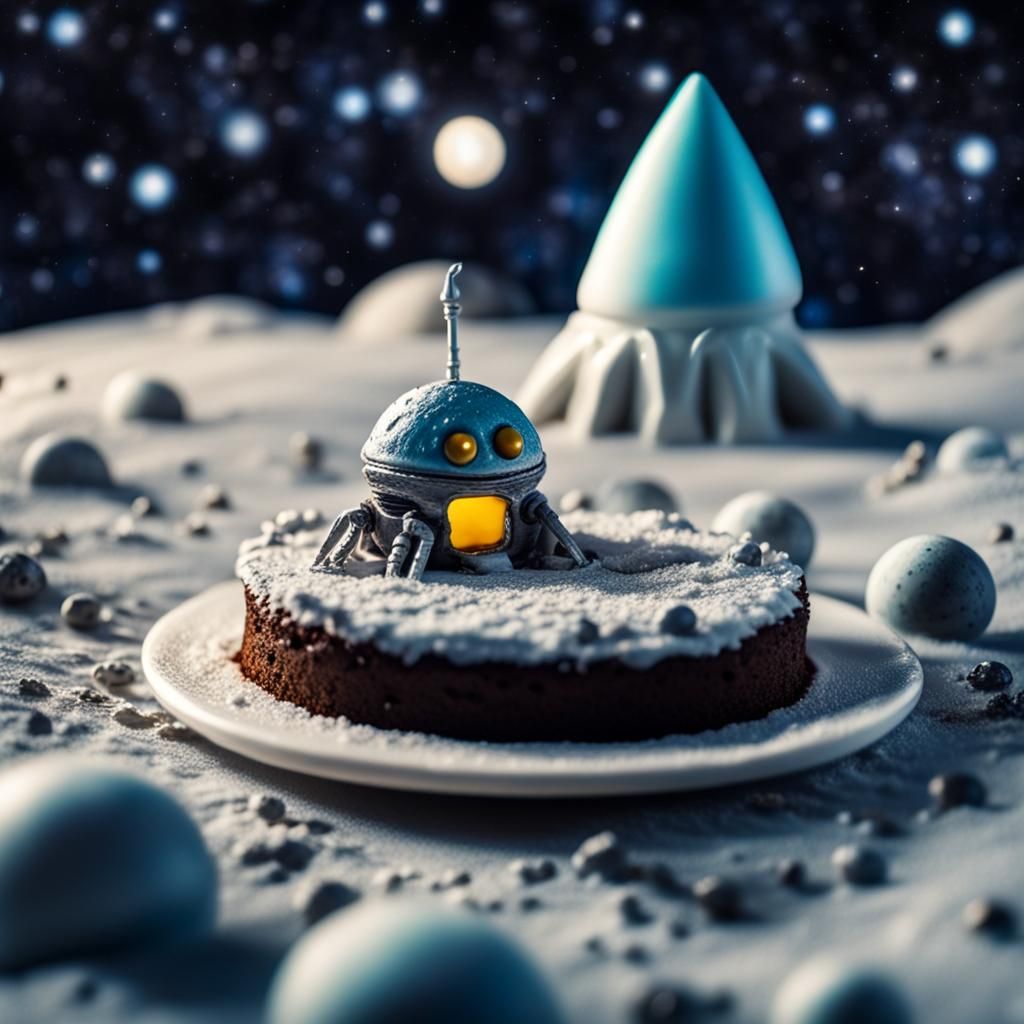 Photograph, Macro, Cake of miniature alien spaceship with alien in it ...