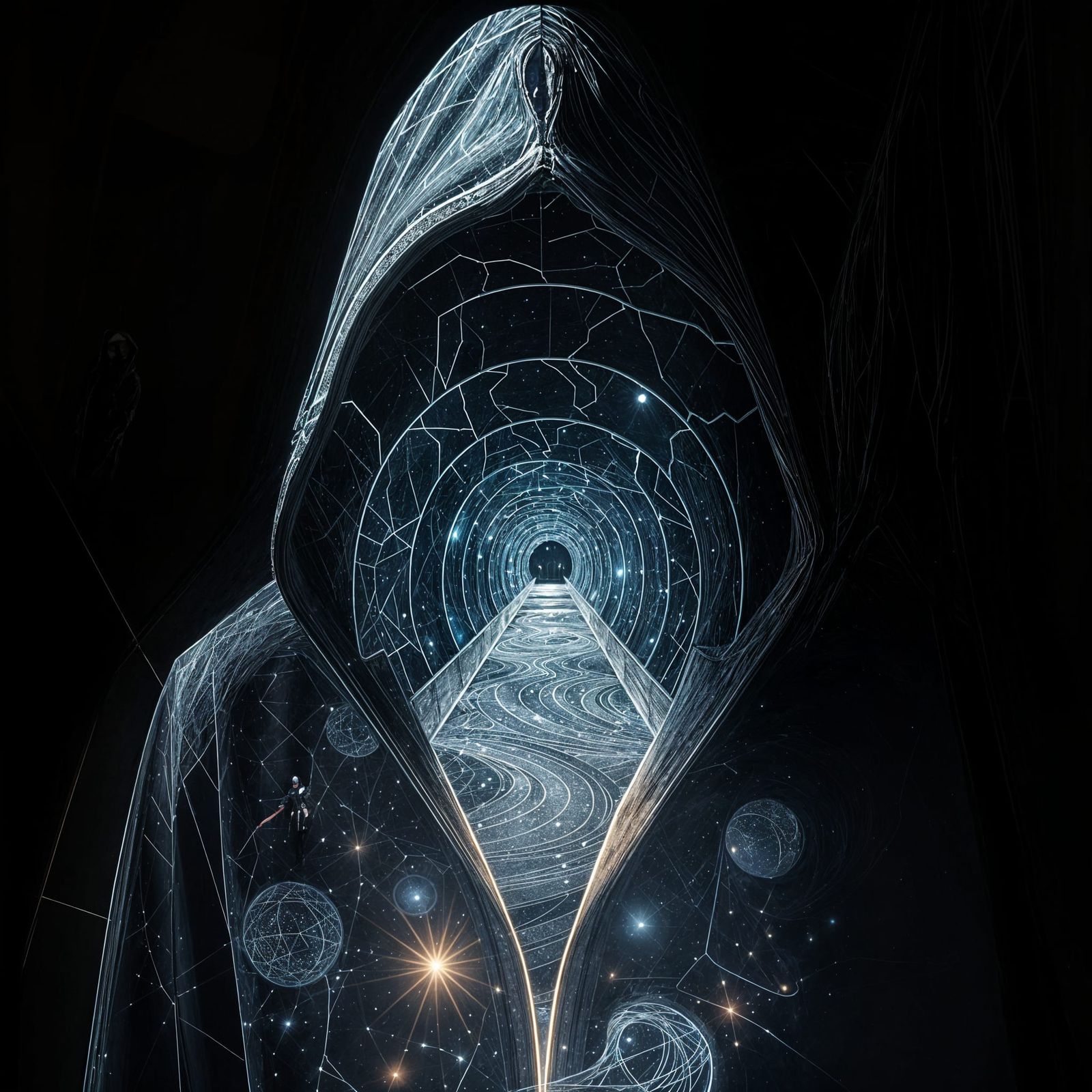 A galaxy contained in a hoody with an empty void behind him