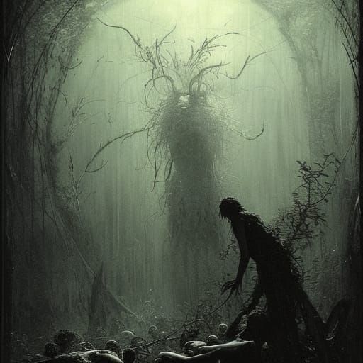 creeping beast in the cobweb forest : r/nightcafe