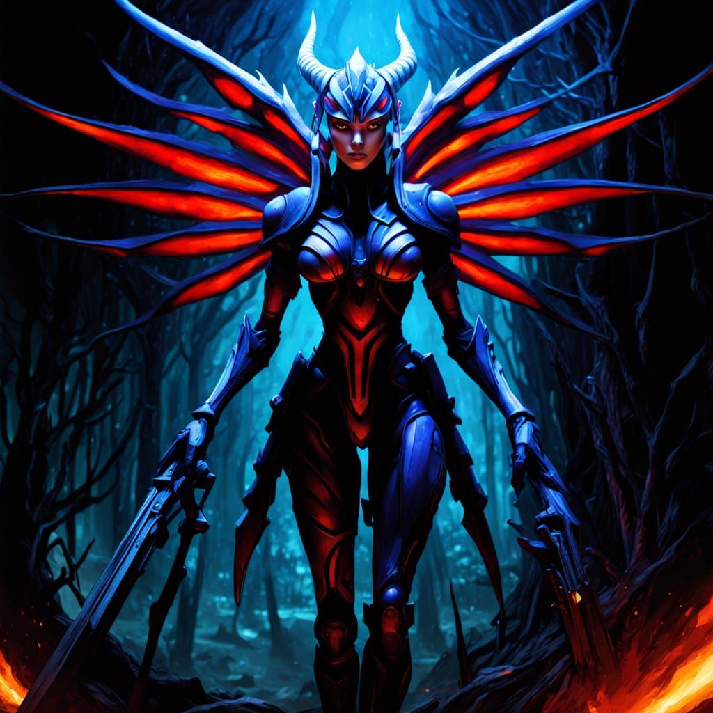 Zerg Ahsoka - Surreal Zerg Queen in Dark Biomechanical Land...