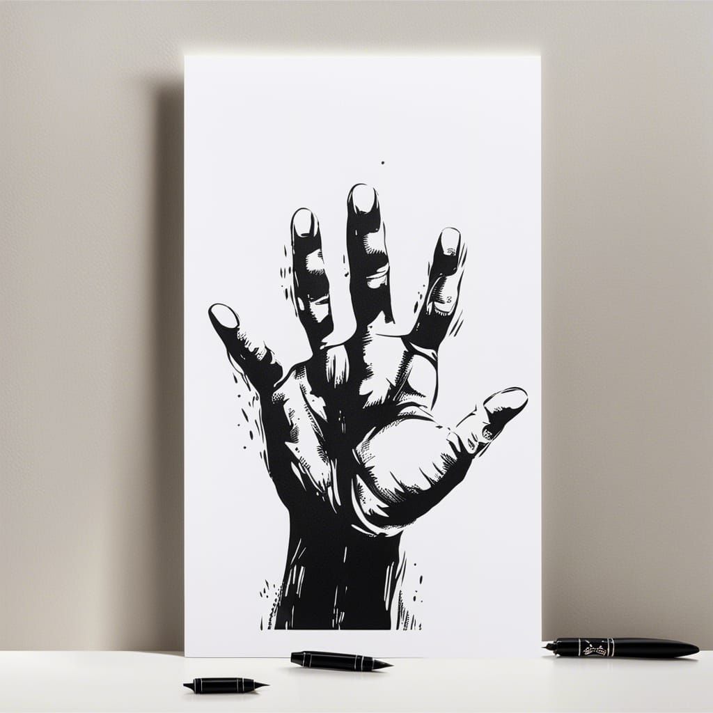 simple baby 5 fingers prints design in black pen calligraphy on white ...