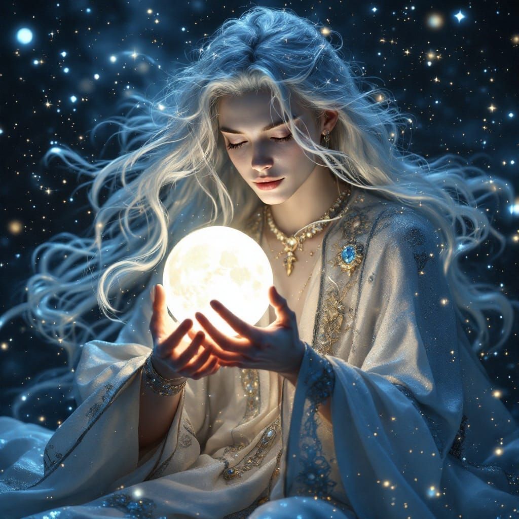 Moon God 241125 - Ethereal Moon God with Iridescent Silks an...