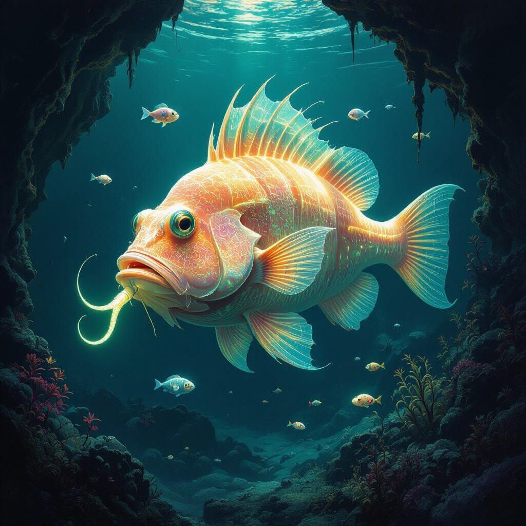 Bioluminescent Anglerfish in Alien Ocean Depths - AI Art